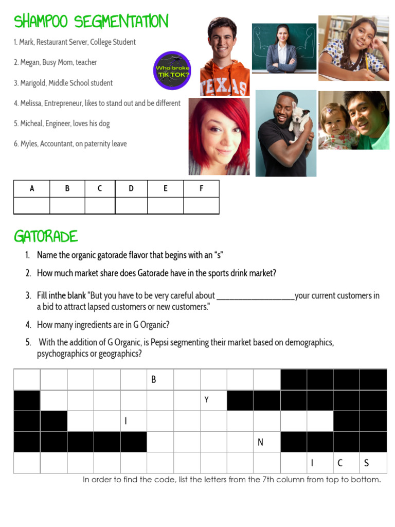 Copy of Segmentation Escape Room Worksheet | PDF | Cuisine | Foods