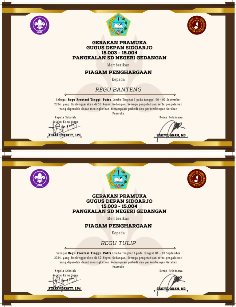 Piagam Penghargaan Regu | PDF
