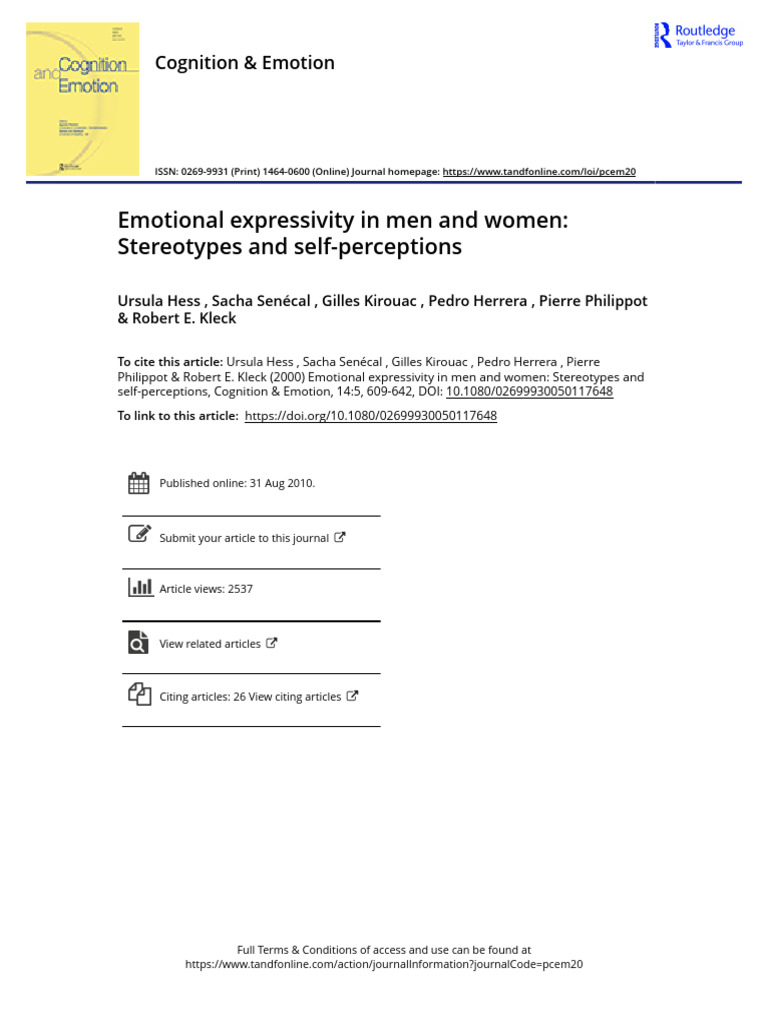 Emotional Expressivity in Men and Women Stereotypes and Self ...