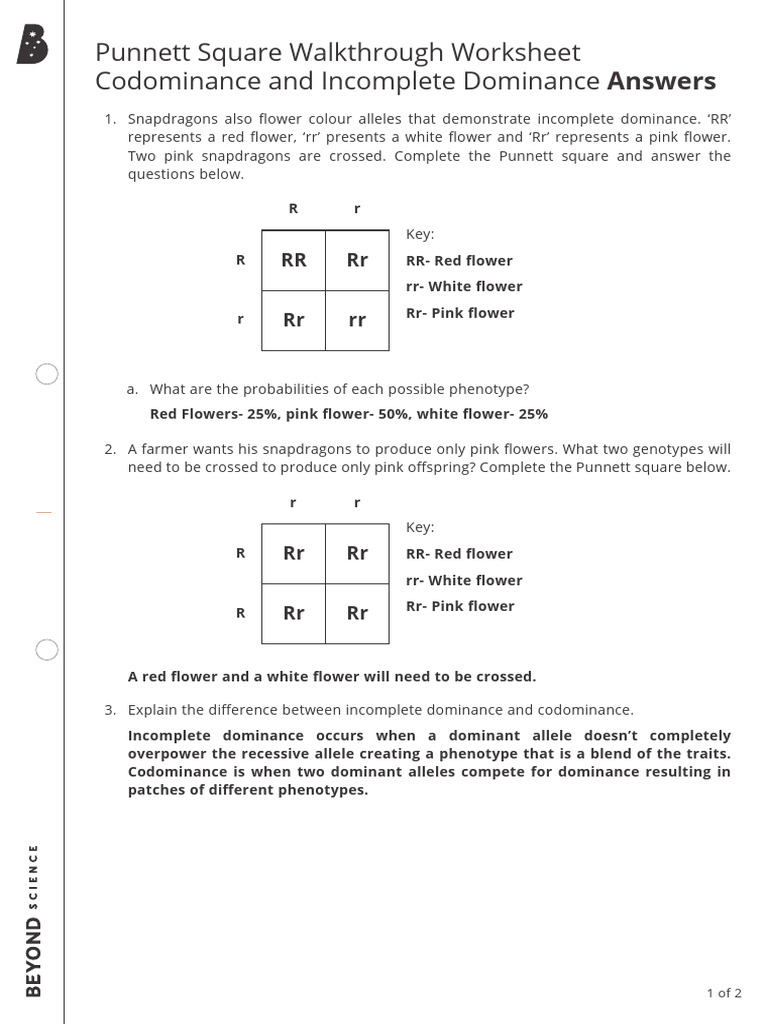 Lesson Two Codominance and Incomplete Dominance - Answers | PDF ...