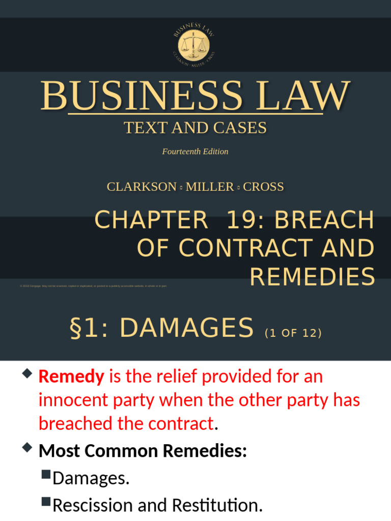 Clarkson14e - PPT - ch19 Breach of Contract and Remedies | PDF ...