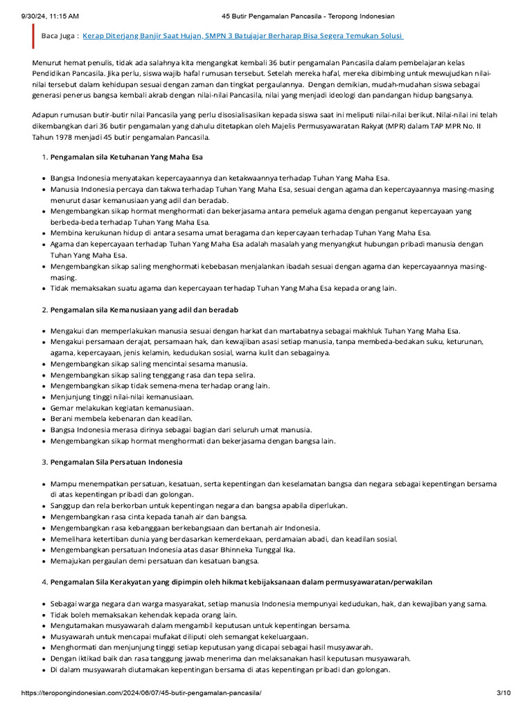 45 Butir Pengamalan Pancasila - Teropong Indonesian | PDF