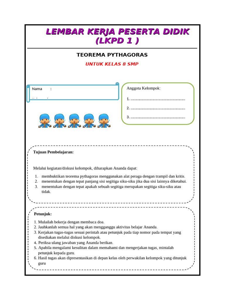 LKPD KD 3.6 Pitagoras Pertemuan 1 | PDF