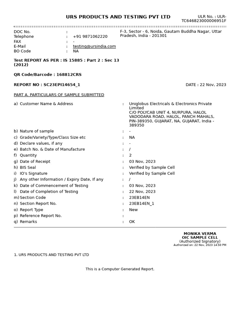 URS Testing Report for LED Driver | PDF | Electrical Equipment ...