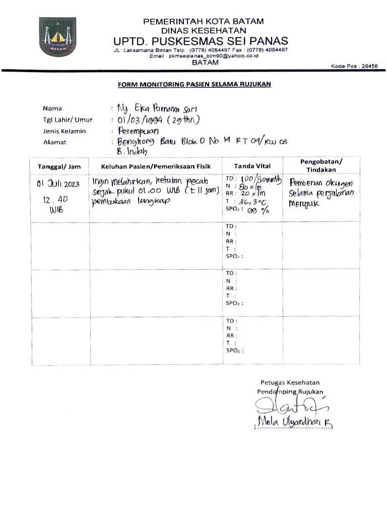 Contoh Form Monitoring Selama Rujukan | PDF