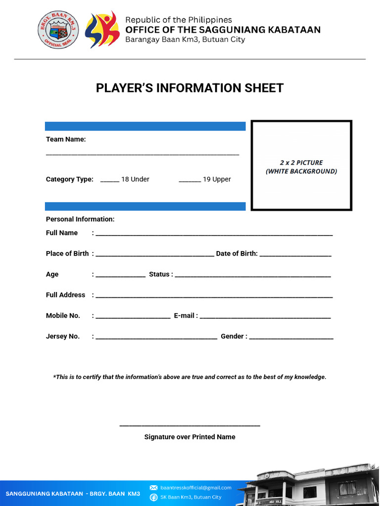 Players Information Sheet | PDF