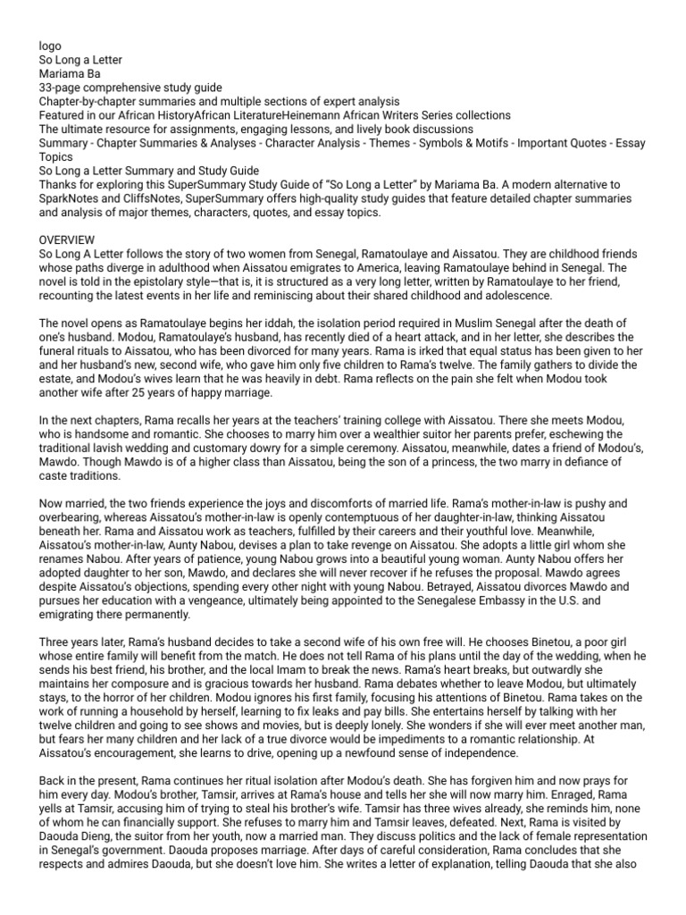 Summary of SO LONG A LETTER | PDF