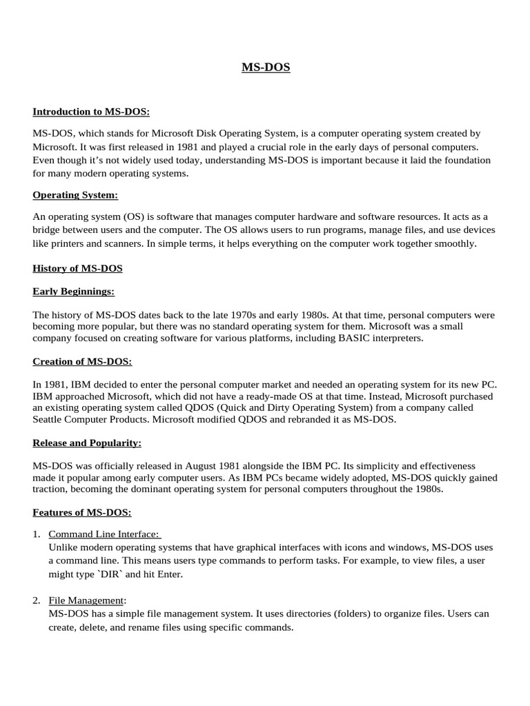 MS Dos | PDF | Operating System | Computer File