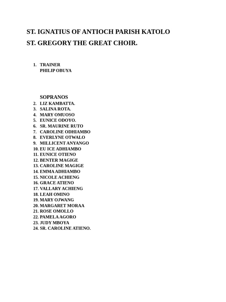 Names of Choir Members Katolo | PDF