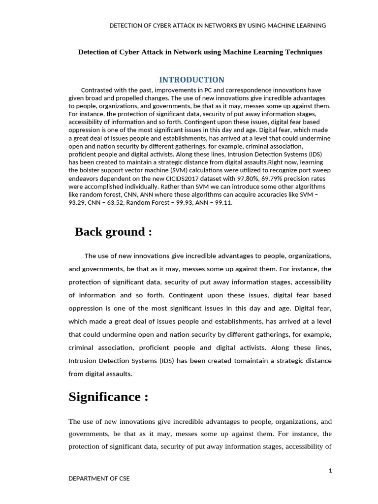 Detection of Cyber Attack in Network Using Machine Learning Techniques | PDF | Machine Learning ...
