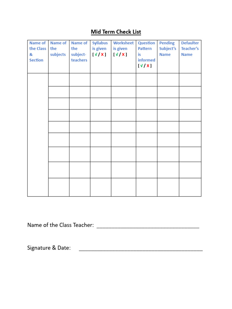 Mid Term Check List | PDF