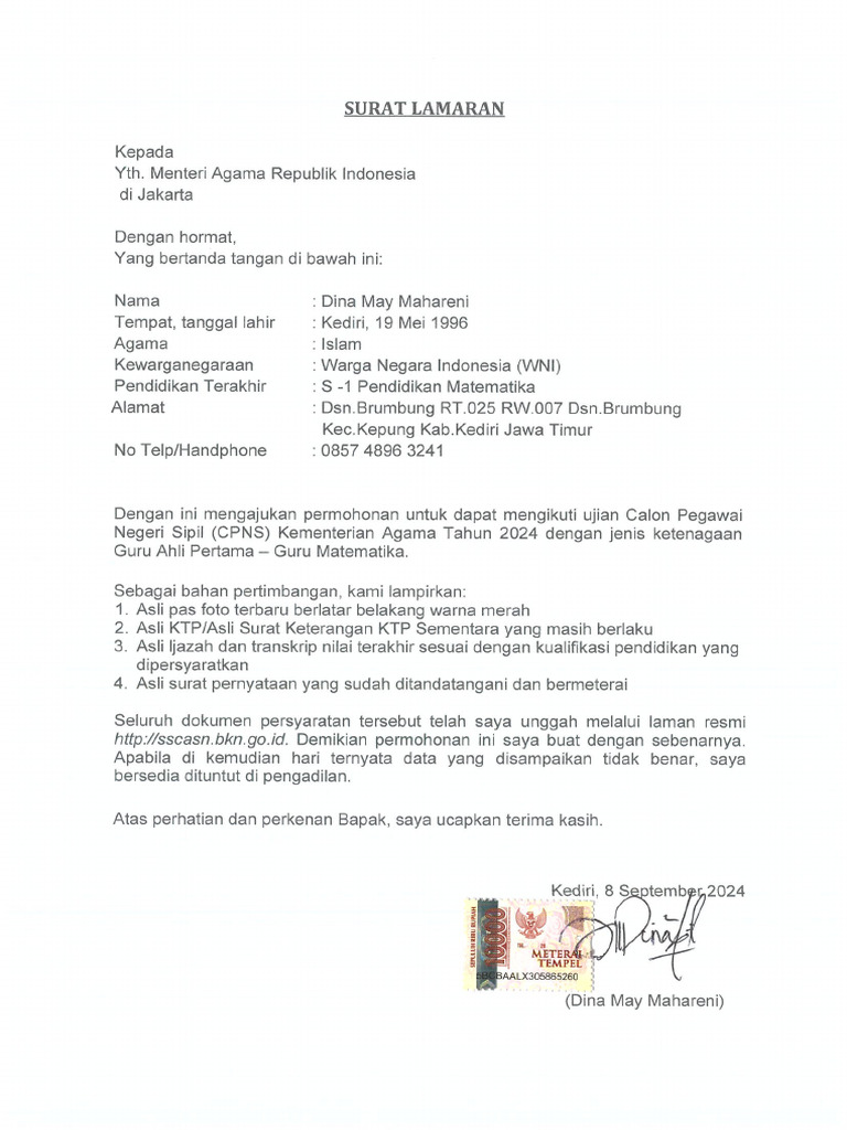 Contoh Surat Lamaran | PDF