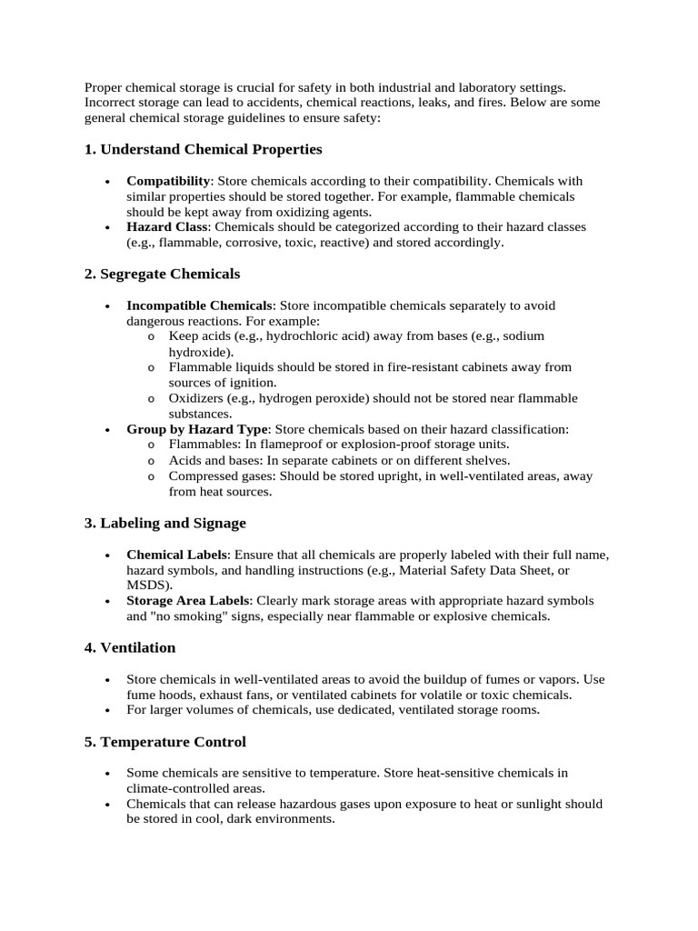 Proper Chemical Storage | PDF | Occupational Safety And Health | Chemistry