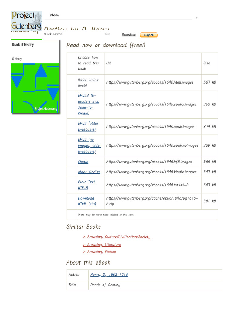 Roads of Destiny by O. Henry - Project Gutenberg | PDF