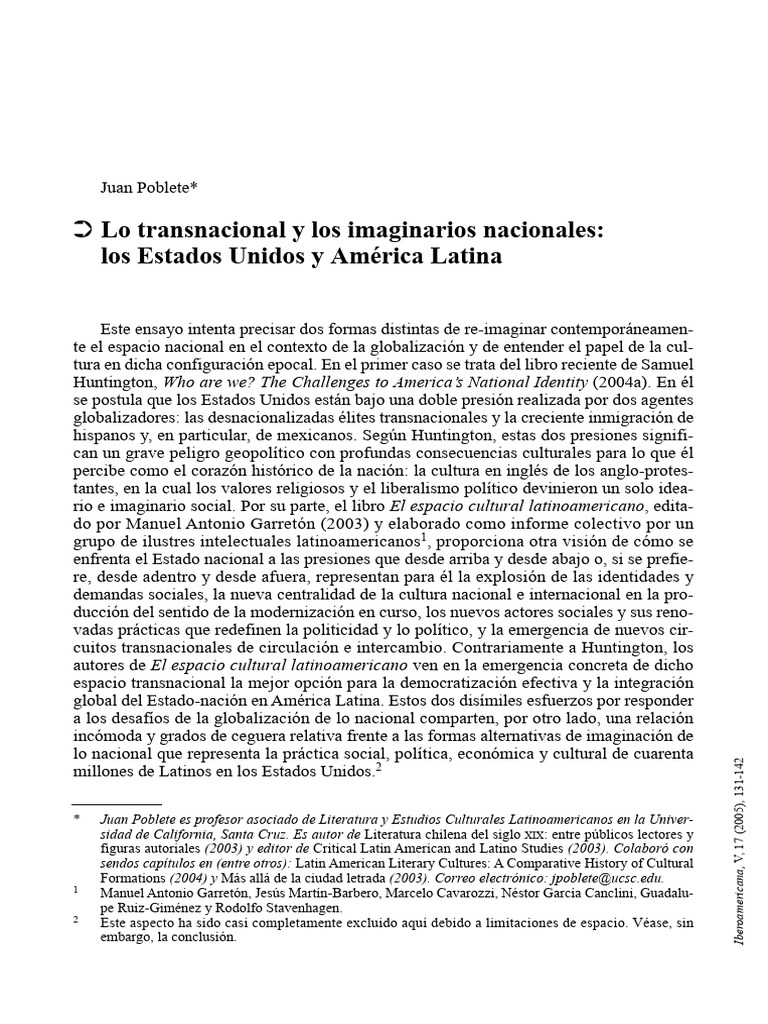 Lo Transnacional y Los Imaginarios Nacio | PDF | America latina | Nación