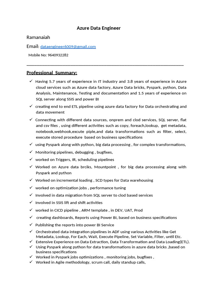 Azure Data Engineer - Updated Profile - Raaman | PDF | Microsoft Sql ...