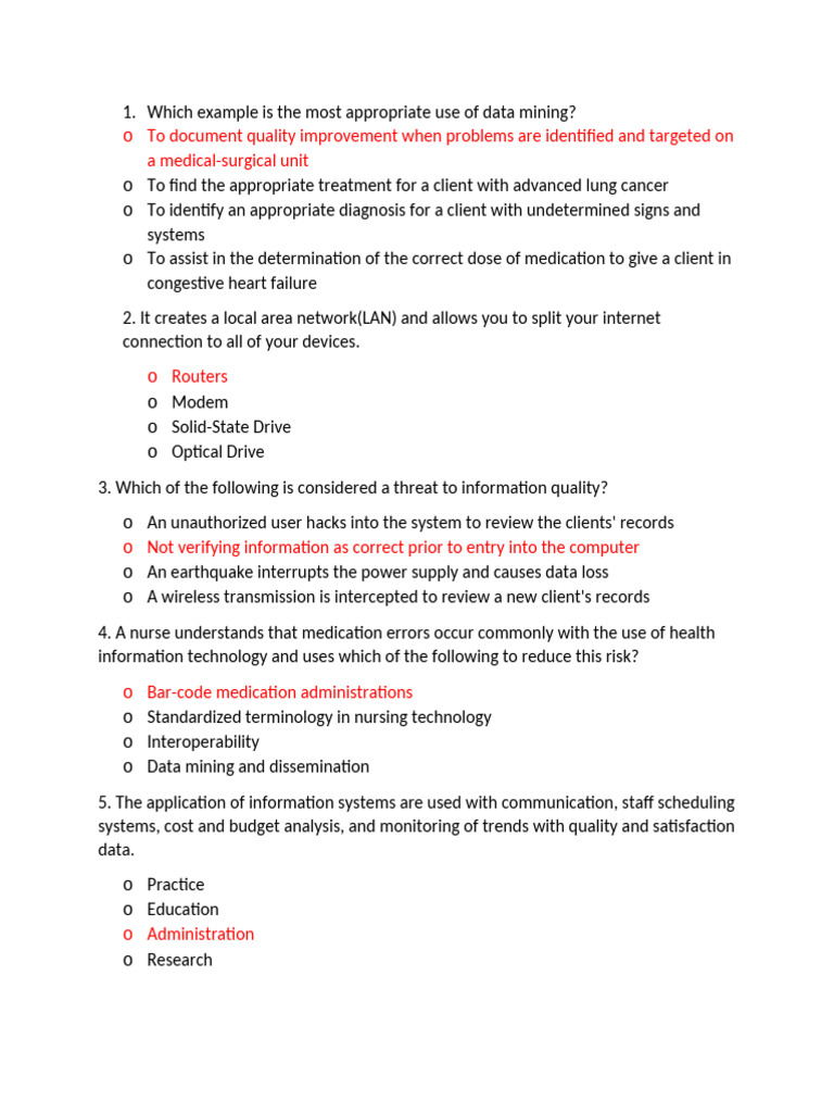 Informatics Questionnaire | PDF | Computer Data Storage | Health ...