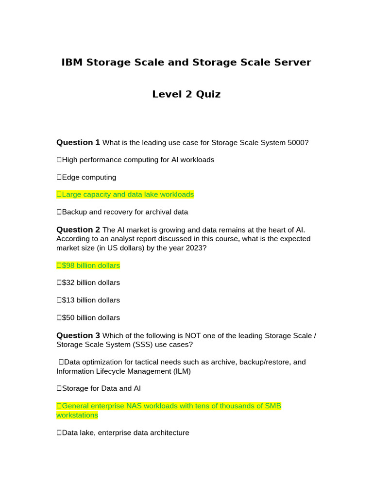 IBM Storage Scale and Storage Scale Server Level 2 Quiz | PDF | Cloud ...