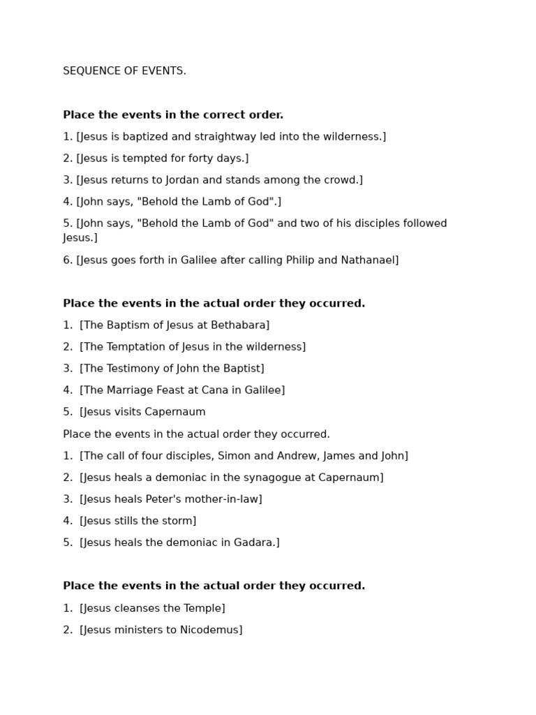 Events Sequence | PDF | Jesus | Gospel Of John