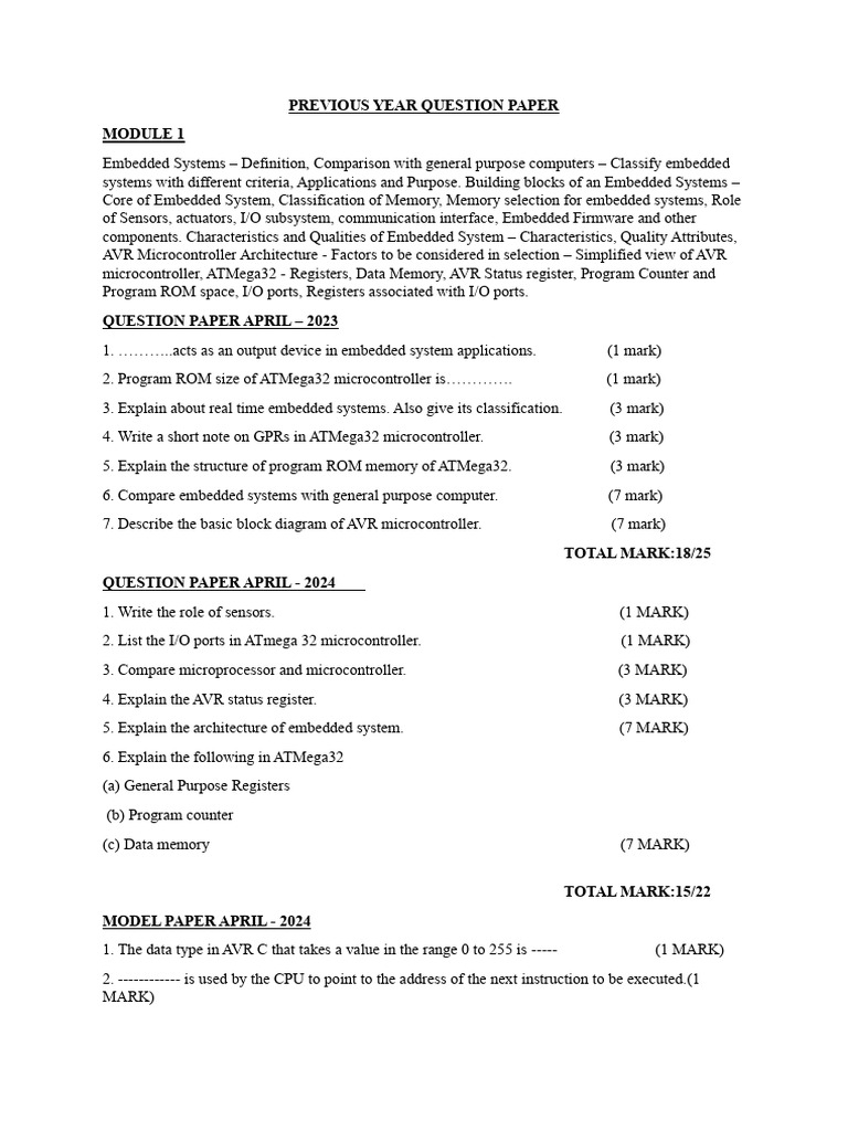 Previous Year Question Paper Embedded System | PDF | Embedded System | Microcontroller