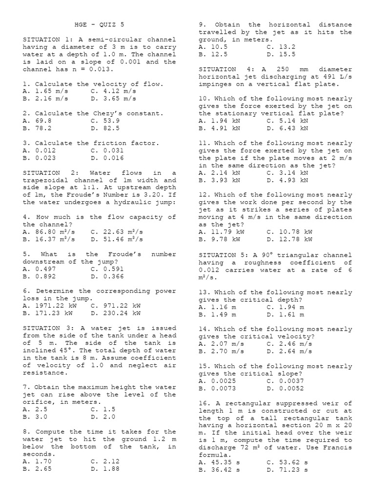 Quiz 5 Hge With Answers | PDF | Nozzle | Classical Mechanics