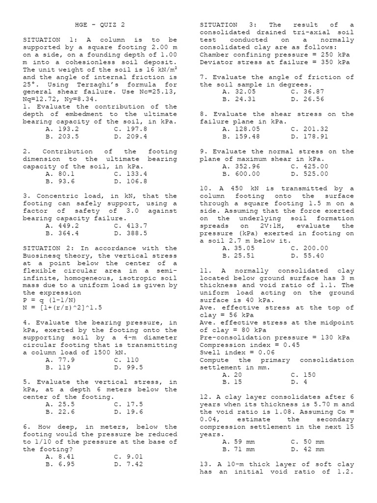 Quiz 2 Hge With Answers | PDF | Deep Foundation | Materials