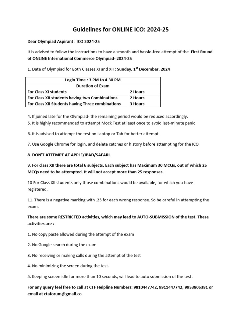Guidelines For ONLINE ICO 2024-25 | PDF