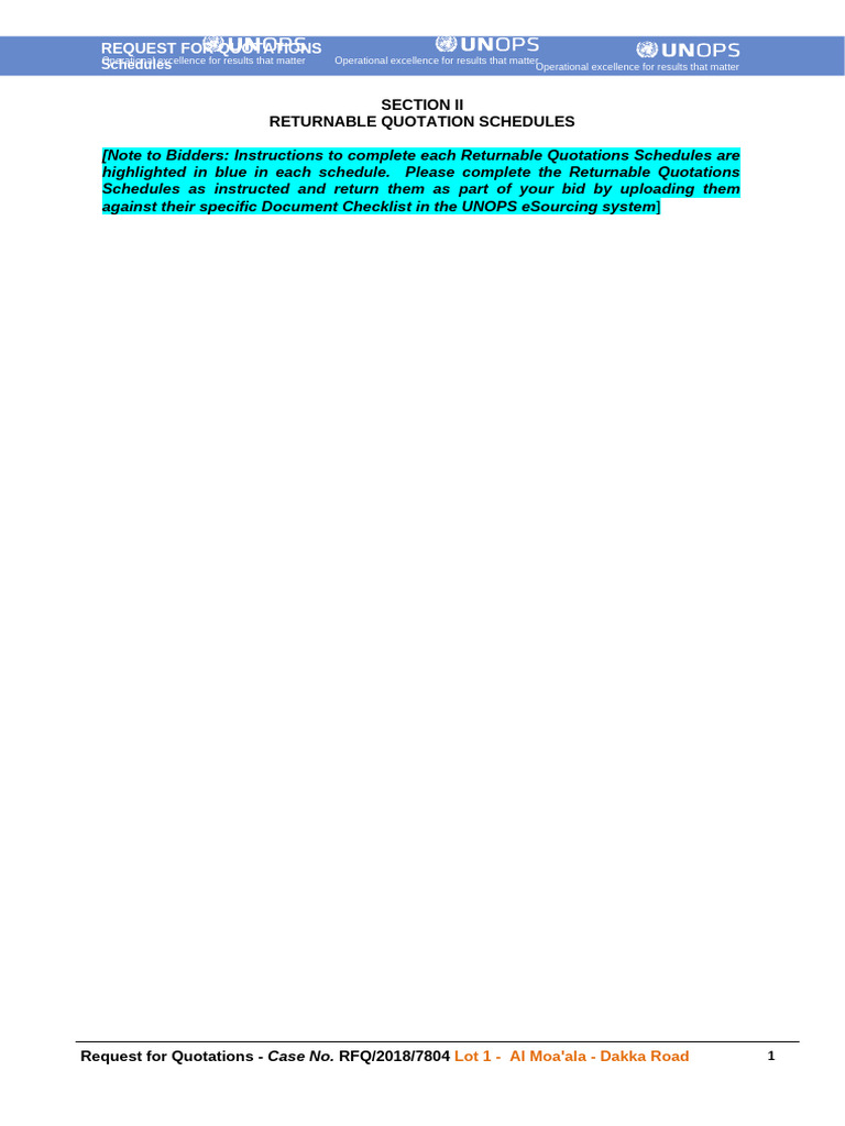 Lot 1 - RFQ - Section - II - Returnable Quotation Schedules | PDF | Insurance | Business