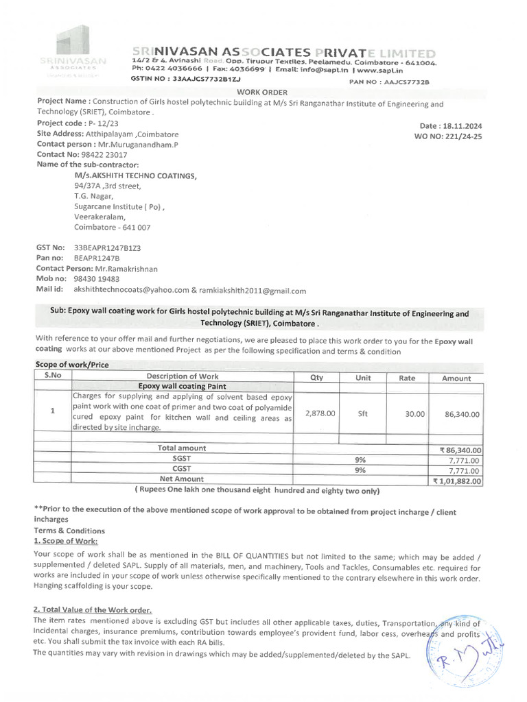 Akshith Techno Coatings WO - SRPC | PDF
