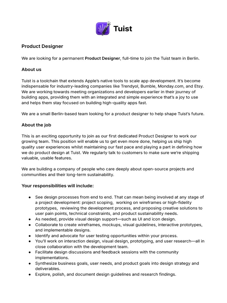 Product Designer Job Description | PDF | Information Science | Human ...
