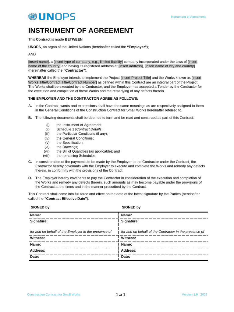 Small Works - 1 Instrument of Agreement | PDF | Employment | Private Law