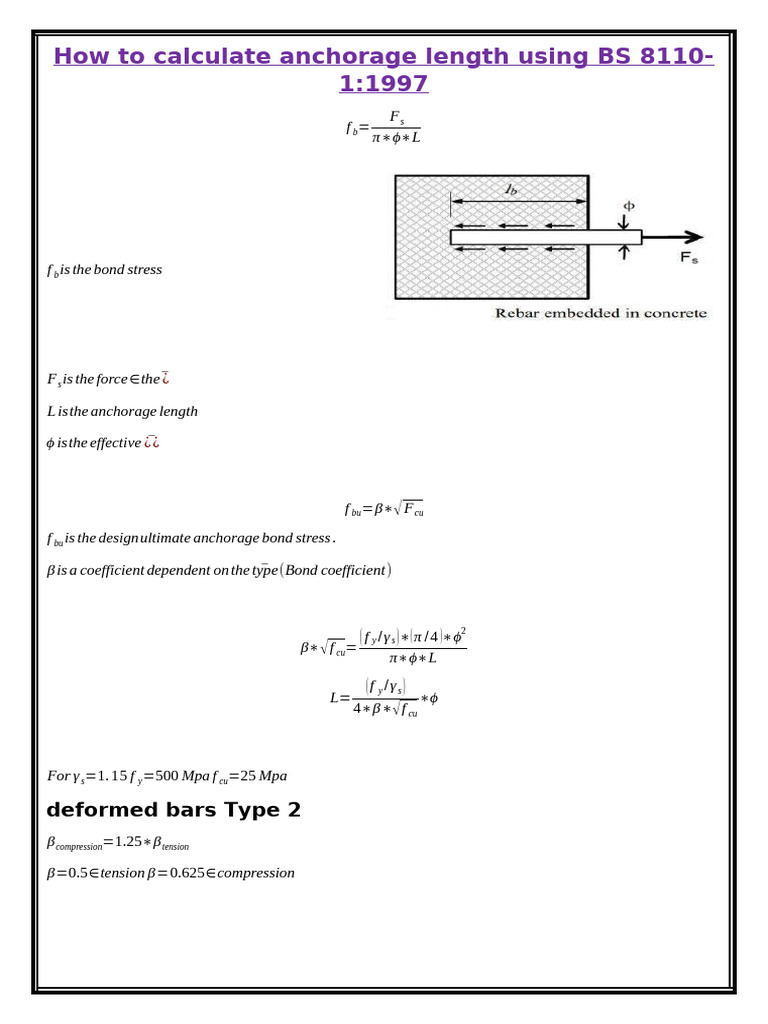 Anchorage Length in BS8110-1-1997 | PDF