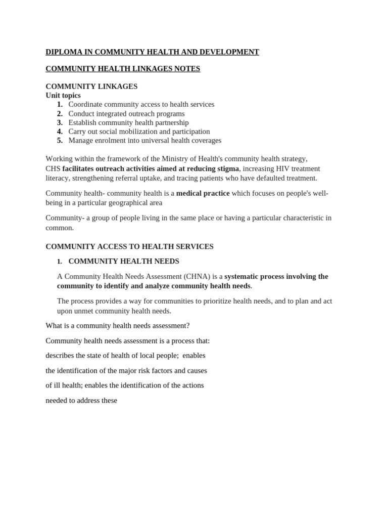 Community-Health-Linkages Notes | PDF | Preventive Healthcare ...