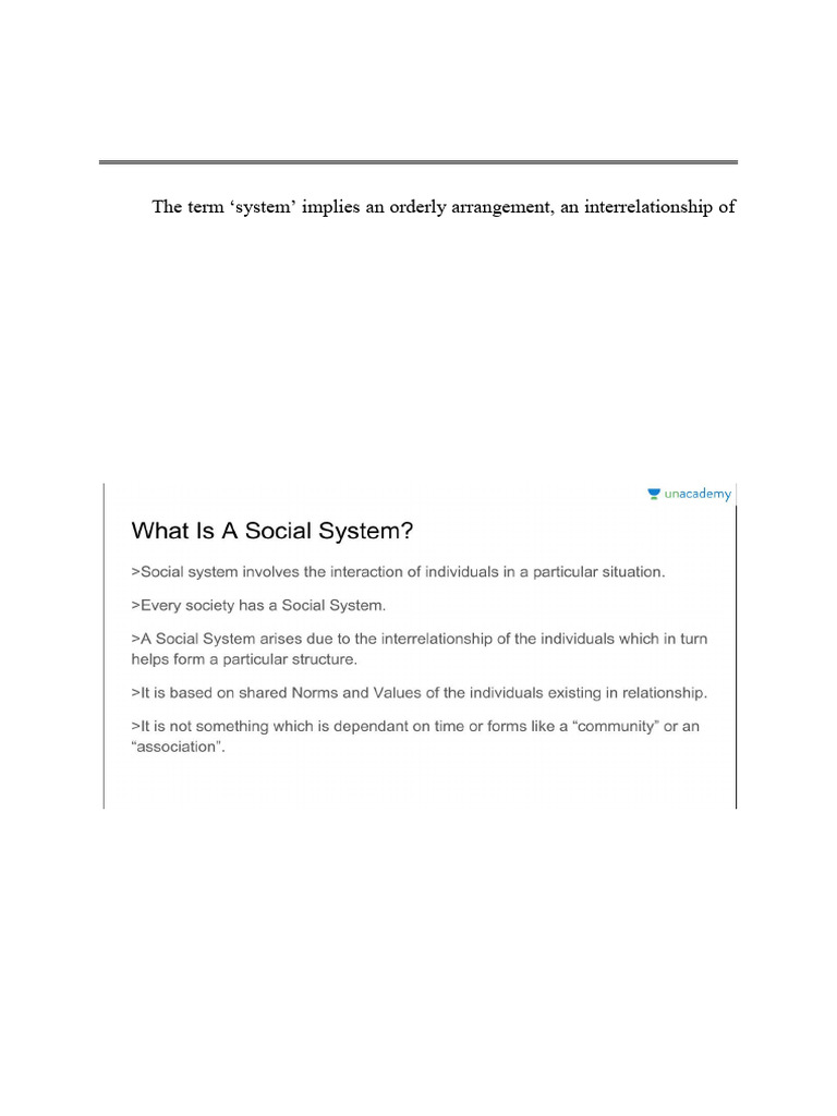 Unit-I Different Models of Social System | PDF | Social Structure | Society