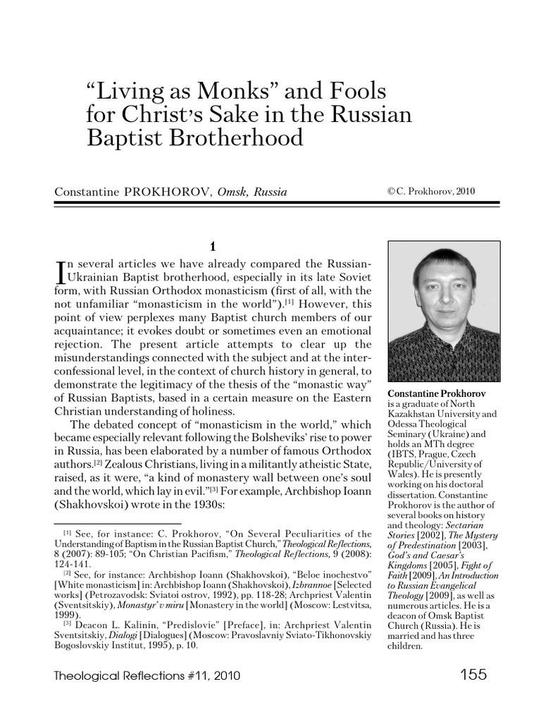 "Living As Monks" and Fools For Christs Sake in The Russian Baptist ...