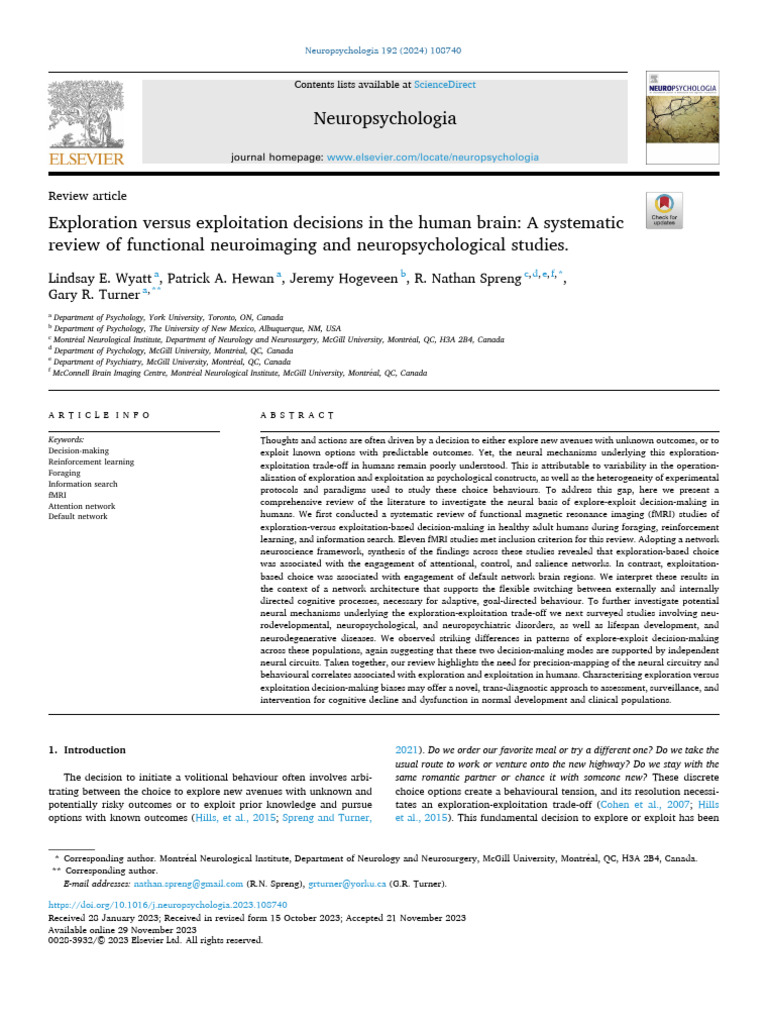 Exploration Versus Exploitation Decisions in The Human Brain | PDF | Cingulate Cortex | Cerebral ...
