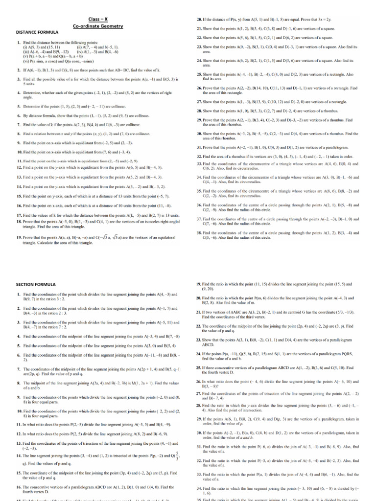 Class X (Coordinate, Trigono) | PDF