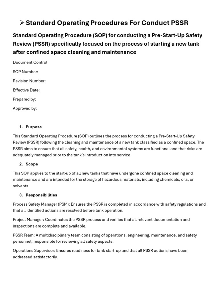 SOP PSSR (Pre Start Up Review) | PDF | Occupational Safety And Health | Safety