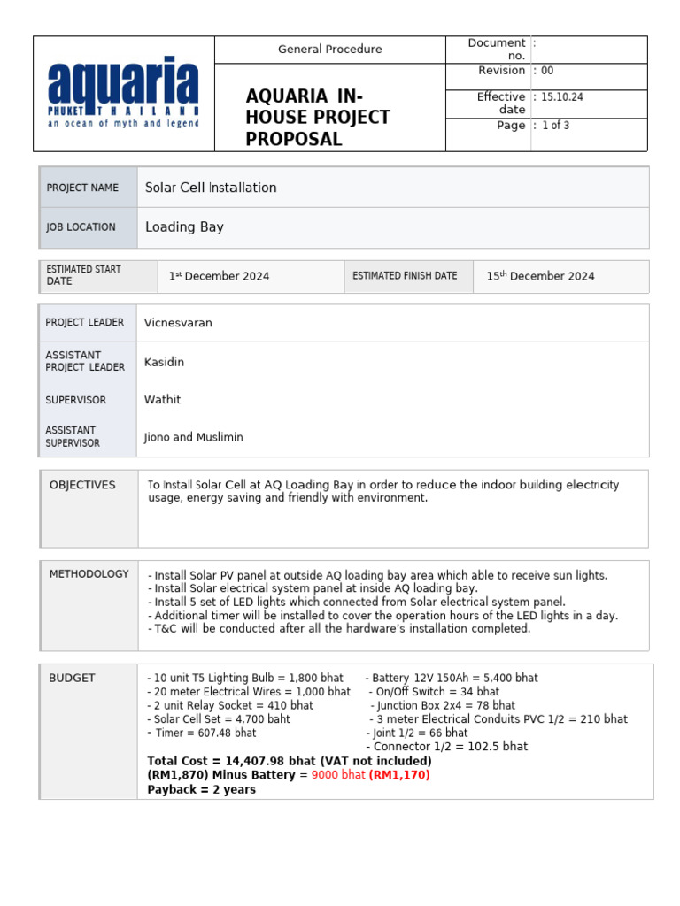 Solar Cell Project Proposal (loading bay area) | PDF | Solar Power ...