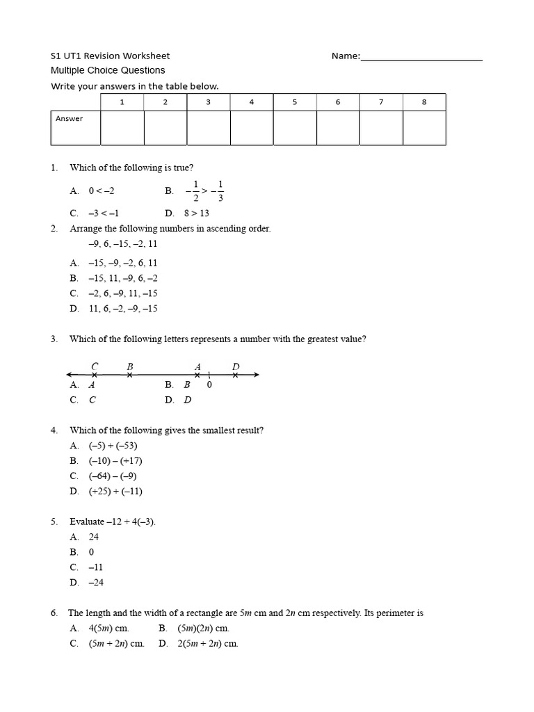 S1 UT1 revision ws1 | PDF | Sequence | Mathematics