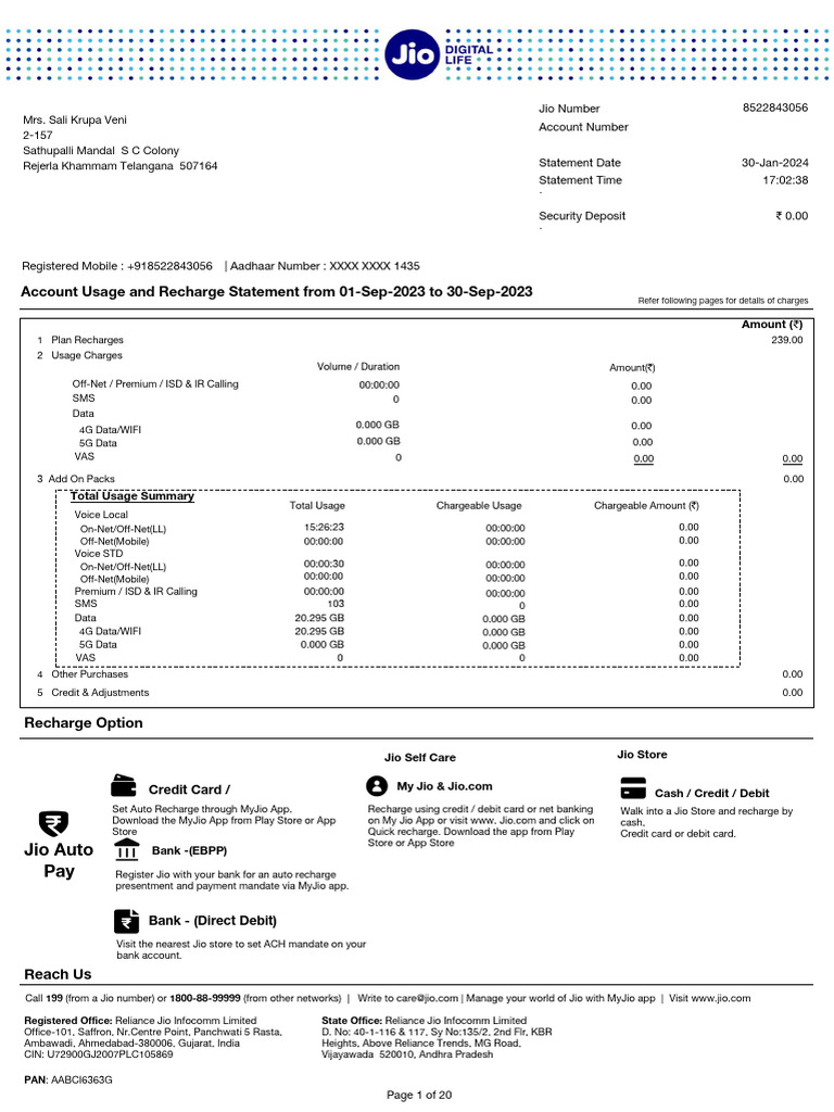 Account Usage and Recharge Statement From 01-Sep-2023 To 30-Sep-2023 ...
