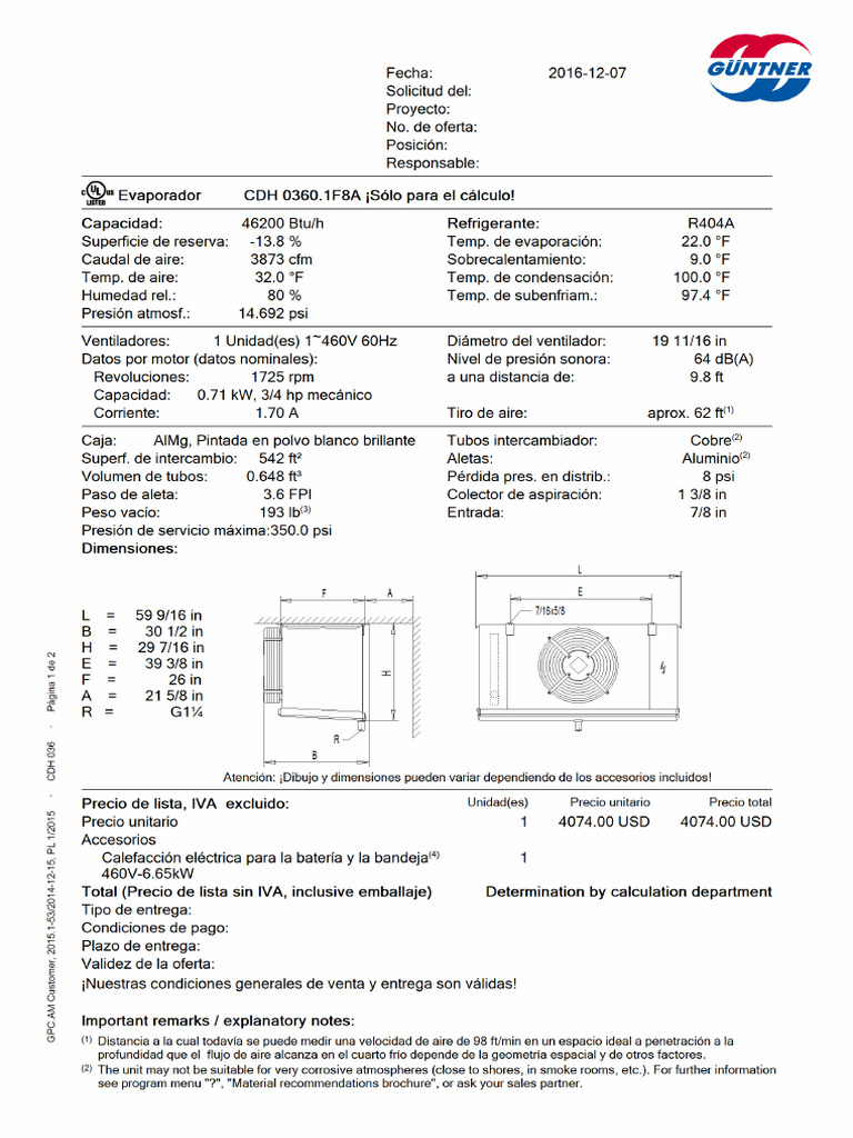 Evaporador Gunter CDH 036 | PDF