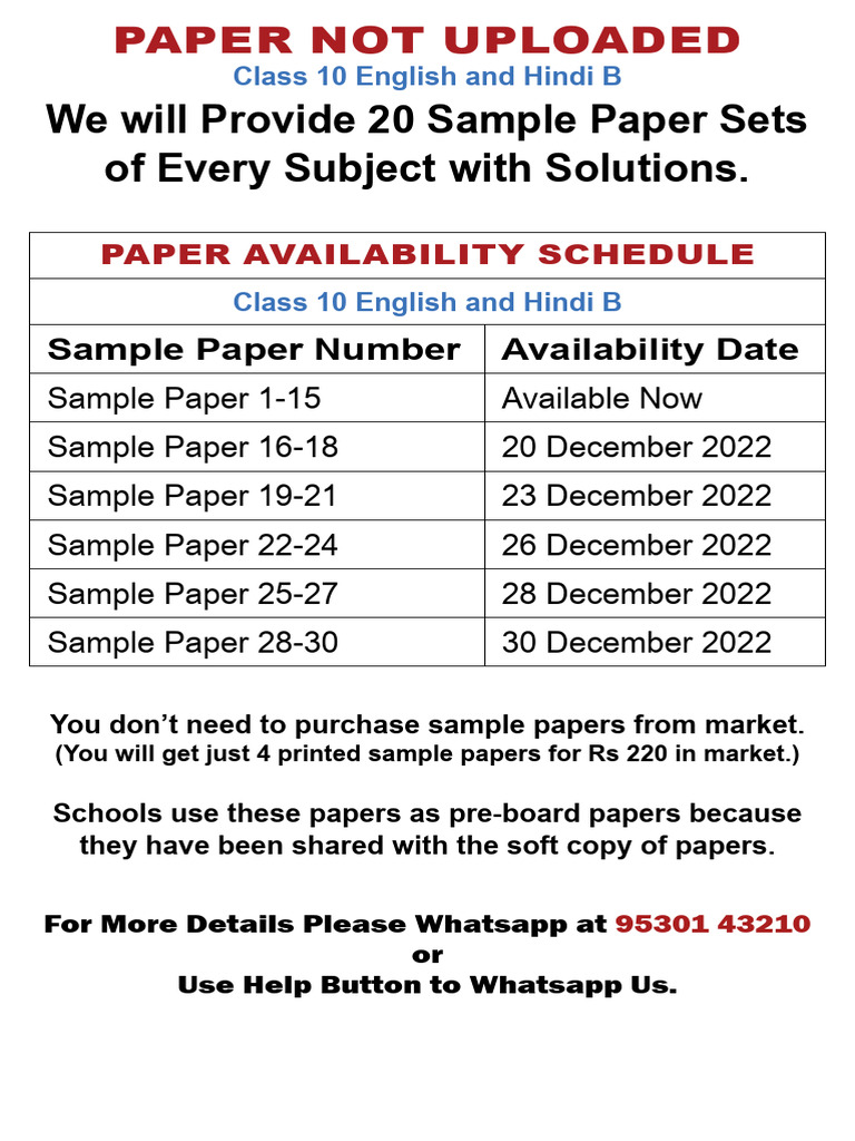 Class 10 Sample Papers Schedule & Details | PDF