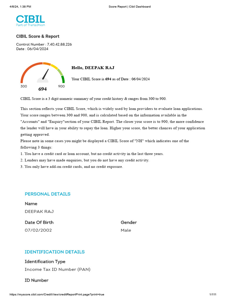 Score Report - Cibil Dashboard | PDF | Credit | Finance & Money Management
