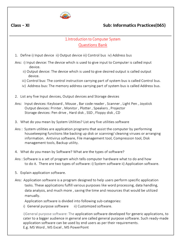 Gr.11 IP LS.1 & 2 Questions Bank | PDF | Random Access Memory | Software