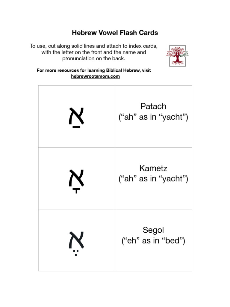 Hebrew Vowel Flash Cards | PDF