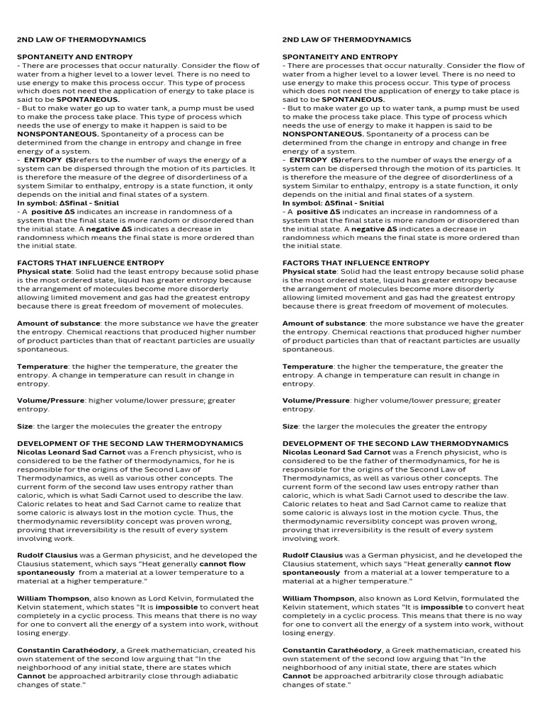 2ND LAW OF THERMODYNAMICS SPONTANEITY AND ENTROPY There Are Processes ...
