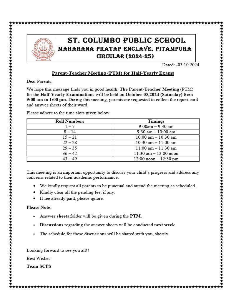 PTM Circular HY 24 25 | PDF