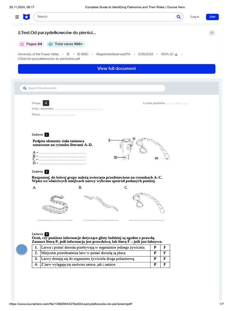 Complete Guide To Identifying Flatworms and Their Roles - Course Hero | PDF