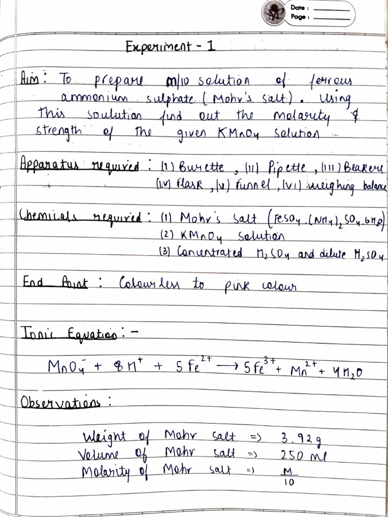 Chemistry Lab Manual Class 12 | PDF